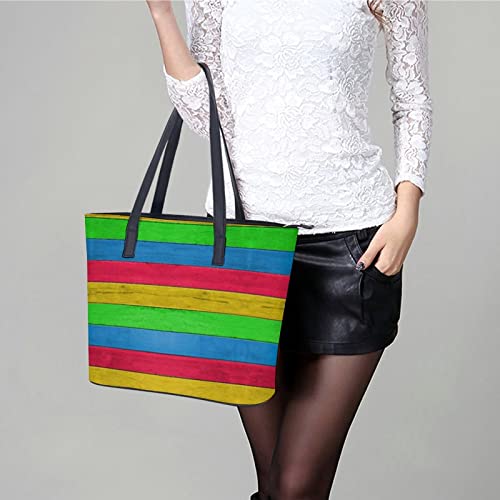 Creative Wood Plank LGBT Women's Tote Bag PU Leather Shoulder Bag Handbags Purse For Work Shopping Travel