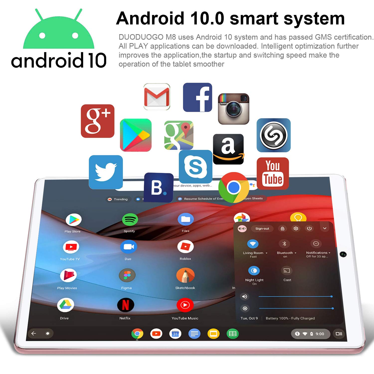 DUODUOGO 2 in 1 Tablet 10 Inch with Keyboard Mouse Stylus, 128GB Expand 64GB ROM 4GB RAM Android 10.0 Quad-Core HD IPS Screen 8MP Dual Camera GPS FM OTG Bluetooth 4G Dual SIM & WiFi, DGO-P6