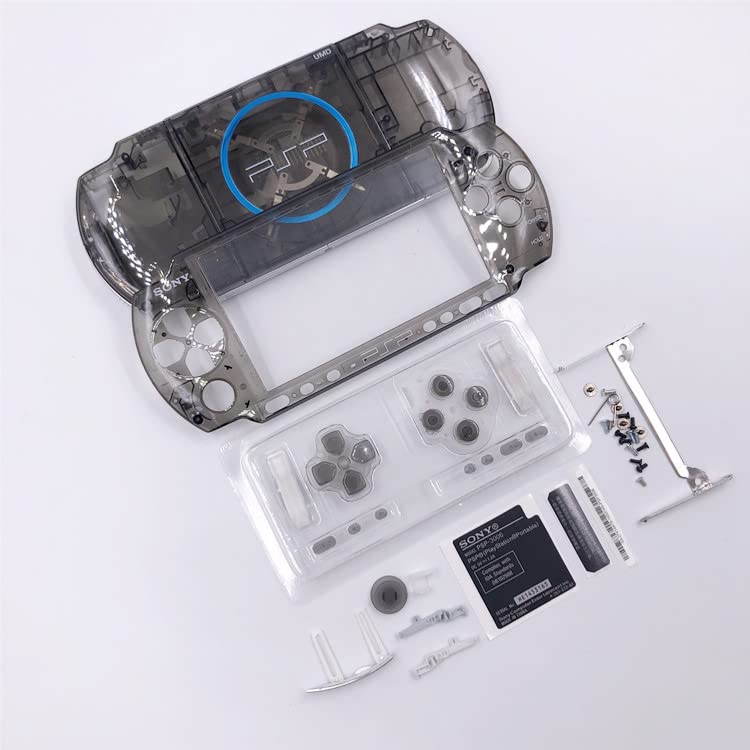New Replacement PSP 3000 Full Housing Shell Cover with Buttons Screws Set -Clear Black.