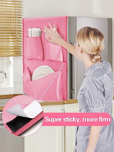 Extended Mini Fridge Caddy Organizer- 55" x 16.5" Dorm and Office Over the Fridge Caddy Organizer with 11Pockets for Flatware Drink Paper Goods- Over the Fridge Storage Organizer for Dorm Office, Pink