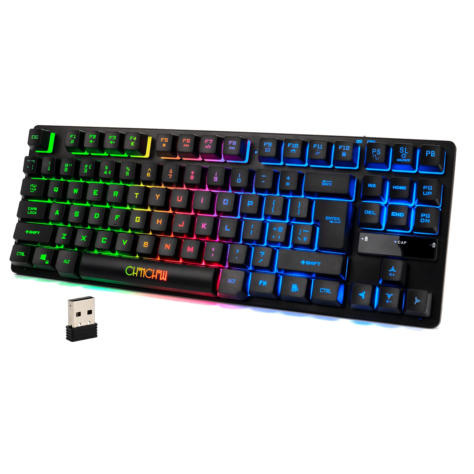 CHONCHOW Wireless Gaming TKL Keyboard Rechargeable Battery LED Backlit 87 Key Mechanical Feeling Ergonomic Tenkeyless Compact Teclado Compatible with MacBook iMac Windows(87 Keys)