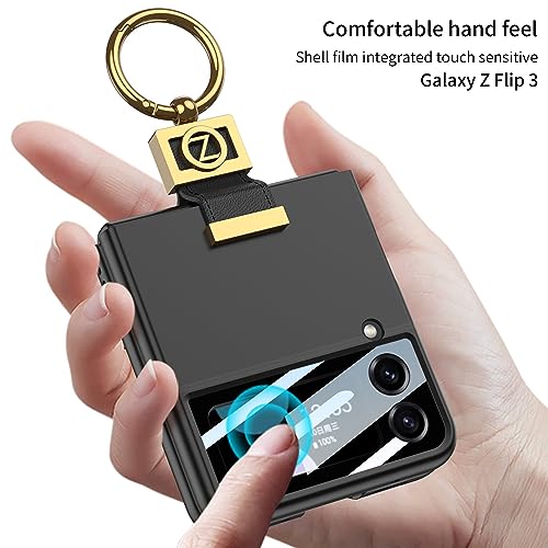 phone flip case Slim Case Compatible with Samsung Galaxy Z Flip 3 Case with Outer Screen Protector Case,Thin Hard PC Case Fashion Protective Case with Built-in Metal Ring phone screen protection ( Col