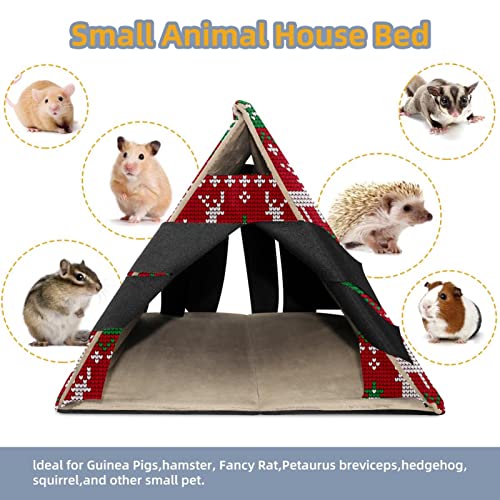 enheng Small Pet Hideout Red Christmas Knitting Pattern Hamster House Guinea Pig Playhouse for Dwarf Rabbits Hedgehogs Chinchillas