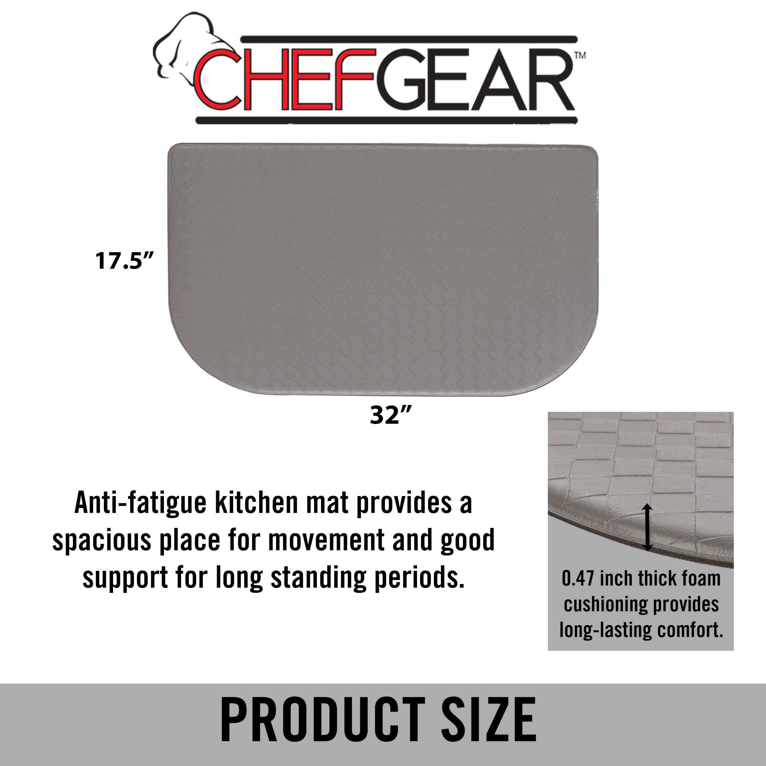 Chef Gear Anti Fatigue Kitchen Mat (17.5" x 32", Grey Wedge) Half Circle Basketweave Design, Non-Slip Cushioned Comfort Chef Mat, Standing Desk Mat/Rug for Relief & Support