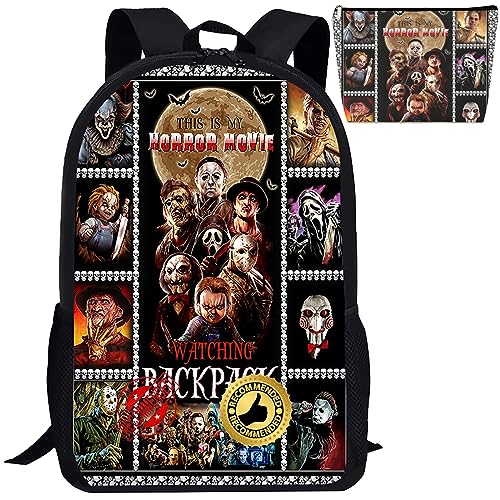 Halloween Horror Movie Backpack, Multi-Function Travel Backpack, Adjustable Shoulder Strap Backpack 17"