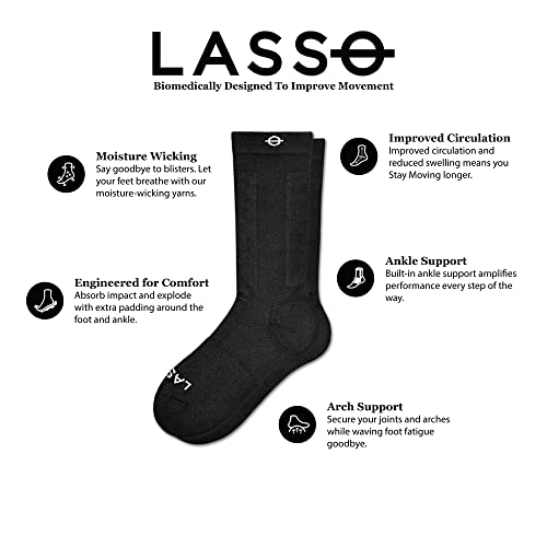 Lasso Performance Compression Athletic Socks β Increase Circulation While Running, Cycling, & Exercising - Black (Crew) - Large