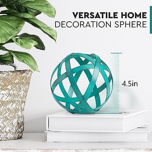 Everydecor Metal Decorative Sphere for Home Decor - Distressed Teal 4,5" x 4,5" and Black & Gold 7"x 7" Bundle