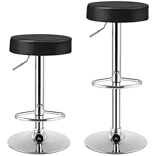 COSTWAY Bar Stools Set of 4, Modern Swivel Backless Round Barstool, PU Leather Armless bar Chair with Height Adjustable, Chrome Footrest, Sturdy Metal Frame for Kitchen Bistro Pub (4 pcs, Black)