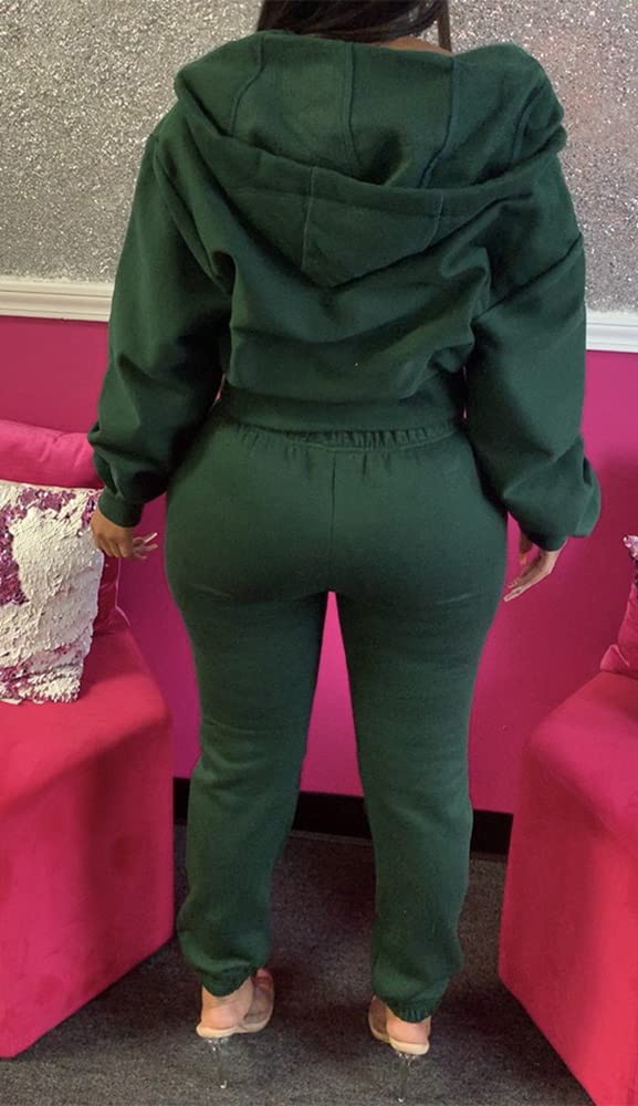 Choichic Women's Jogging Suits Two Piece Sweatsuit Long Sleeve Zip Up Crop Top Long Pants Tracksuit Set Jumpsuits Pants Set Deep Green X-Large