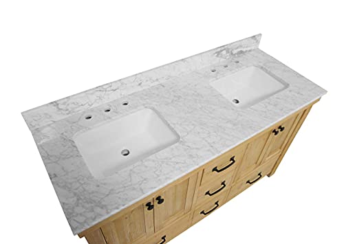 Kitchen Bath Collection Tuscany 60-inch Double Bathroom Vanity (Carrara/Driftwood): Includes Driftwood Cabinet with Authentic Italian Carrara Marble Countertop and White Ceramic Sink