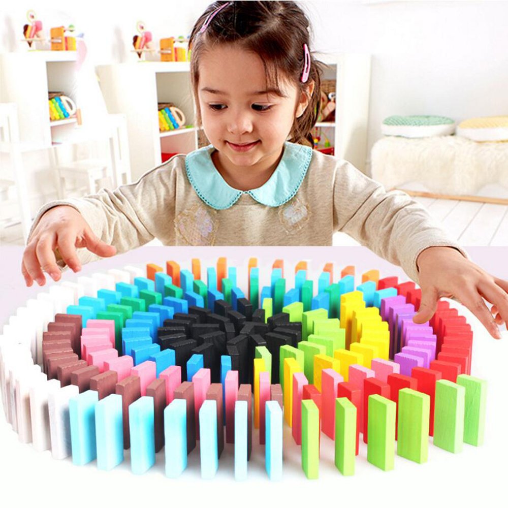 NEWCREATIVETOP Wooden Dominos Blocks Set, Kids Game Educational Play Toy, Domino Racing Toy Game (240PCS)