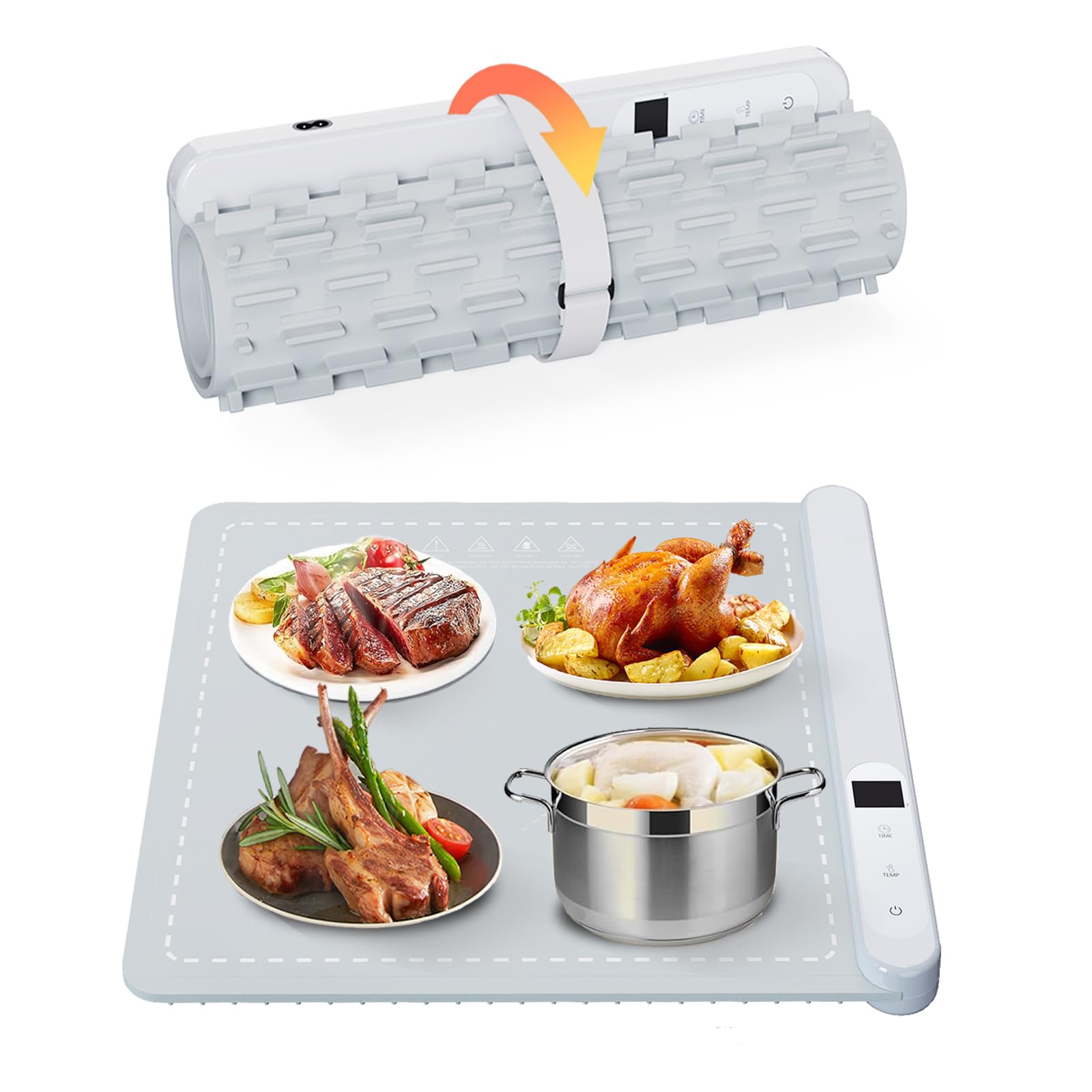Electric Warming Tray, Food Warming Mat with 3 Level Temperature Settings & 6 Hours Timer, Full Surface Heating Mat Foldable Food Warmers Roll Up Food Warmers for Parties Buffet, Daily Use