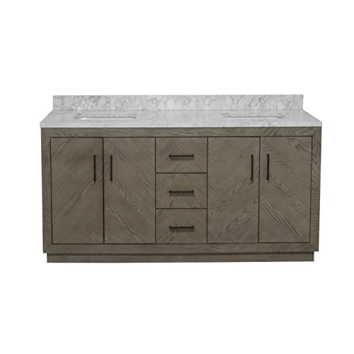 Kitchen Bath Collection Peyton 72-inch Double Bathroom Vanity (Carrara/Gray Oak): Includes Gray Oak Cabinet with Stunning Carrara Marble Countertop and White Ceramic Sinks
