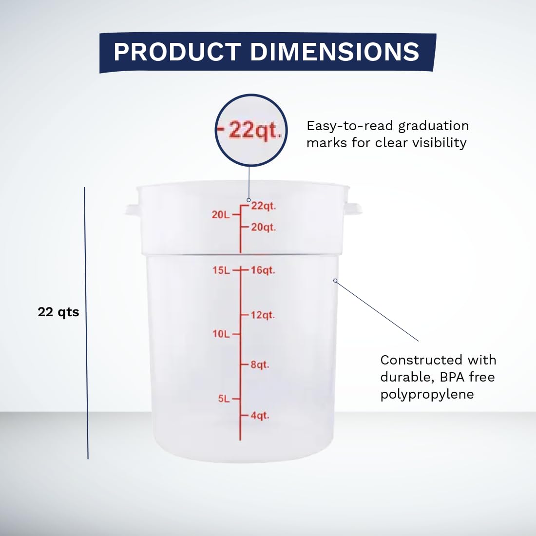 CenPro 29A-061 22 Qt. Translucent Round Polypropylene Food Storage Container