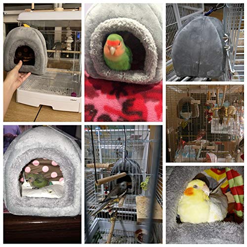 Extra Warm Bird Nest House Parrot Hanging Hammock for Cages,Winter Bird Shed Hut Soft Snuggle Cave Tent Cozy Hideaway,Pet Plush Sleeping Bed for Hamster Parakeet Cockatiel Conure Lovebird (Grey)