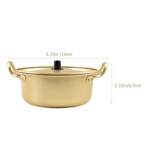 Hemoton 2 Sets Ramen Pot, Korean Ramen Cooking Pot with Lid Spoon and Chopsticks (1pair), Korean Ramen Noodle Pot Korean Stockpots with Double Handle (6.3inch/ 16cm)