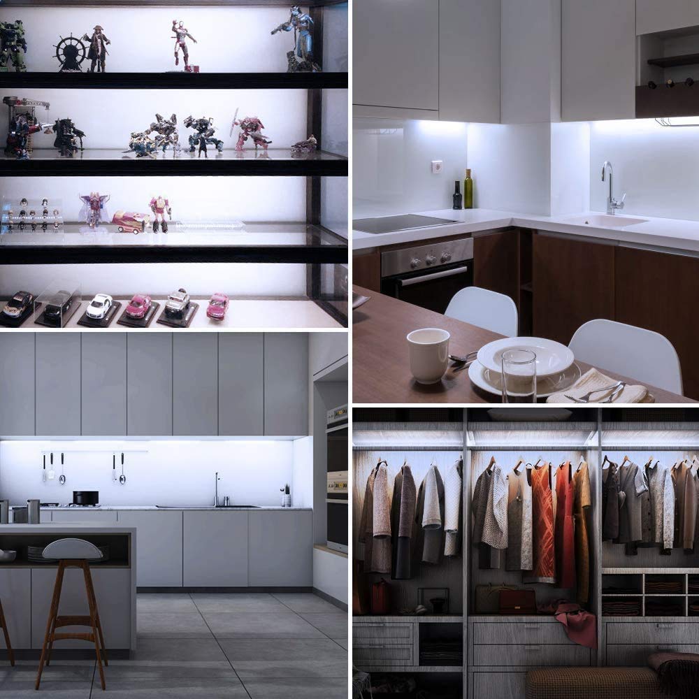 Cabinet Lighting, 4pcs 12" V-Shape Bright LED Light Bars for Under Cabinet, Gun Safe, Locker, Closet, Under Counter, Shelf, Showcase - 1200lm 12W - Pure White (6000K)