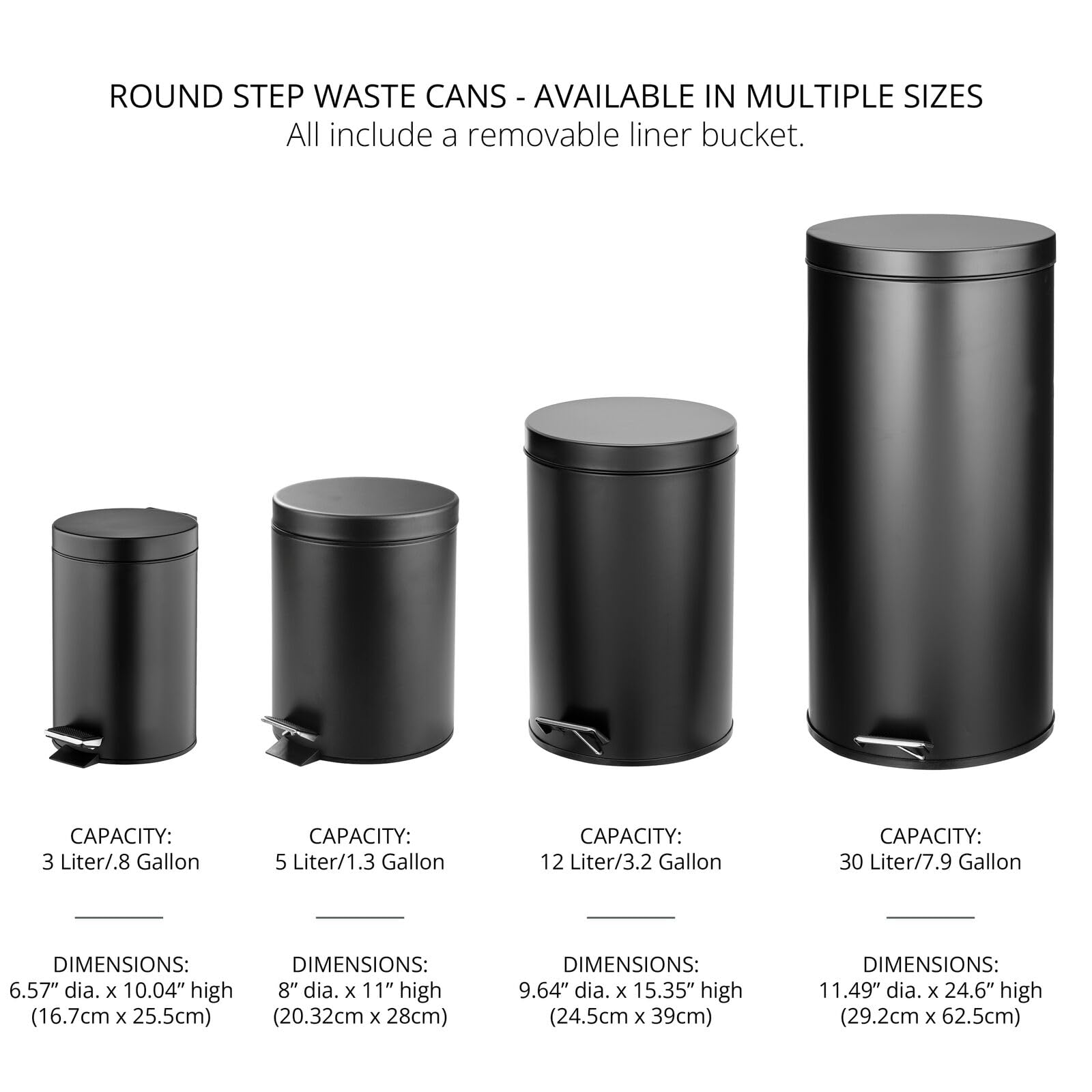 mDesign Pedal Bin — Metal Waste Bin with Pedal, Lid and Plastic Bucket Insert — for Bathroom, Kitchen, and Office — 3 Litre Household Rubbish Bin with Ergonomic Design — White