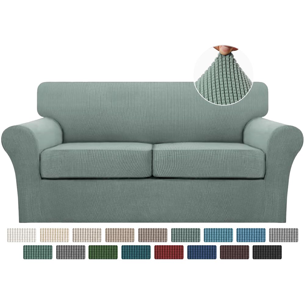 Turquoize 3 Piece Sofa Covers for 2 Cushion Couch Sofa Slipcover Soft Couch Cover for Dogs-Washable Sofa Furniture Covers with 2 Individual Cushion Covers (2 Cushion Sofa, Dark Cyan)