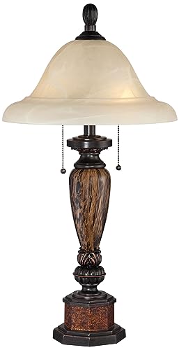 LAYSSA Traditional Table Lamp 28" Tall Warm Bronze Marble Alabaster Glass Shade for Bedroom Living Room Bedside Nightstand Office