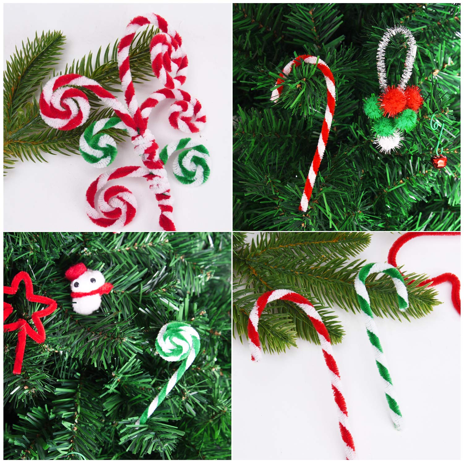 Livder 400 Pieces Christmas Pipe Cleaners Chenille Stem, Red Green Glitter DIY Art Crafts, 4 Colors