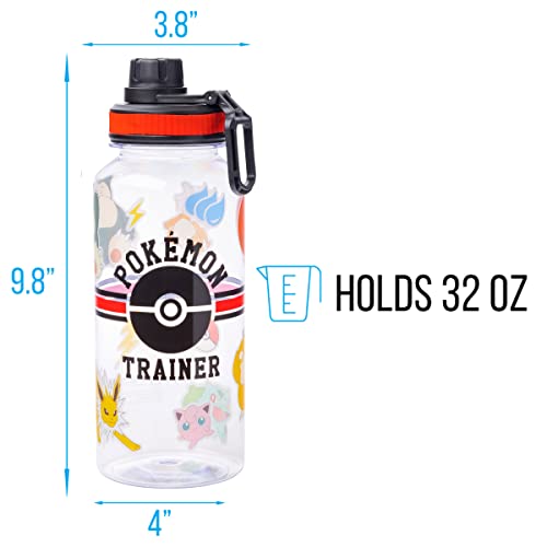 Silver Buffalo Pokemon Trainer Icons Twist Spout Plastic Water Bottle with Stickers You Stick Yourself, 32 Ounces
