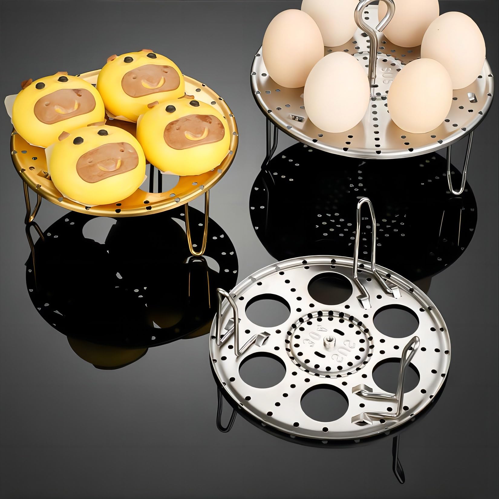 Egg Steam Rack Multipurpose Trivet for Instant Pot Accessories Fit 6,8 Qt Pressure Cooker, Stainless Steel Egg Cooker for Hard Boiled Eggs, Cook 14 Eggs, 2 Pack Stackable Steamer For Cooking Rack