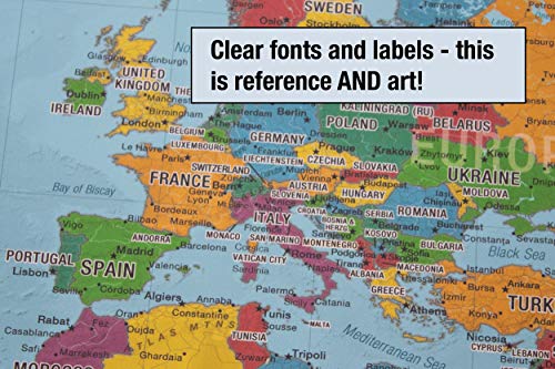 Laminated World Voyager Map Poster | Bright Style Map | Includes The Most Legible Location Labels | 36β x 24β | Shipped Rolled in a Tube, Not Folded | Great for The Home or Classroom