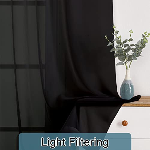 Lecloud Sheer Curtain Panels Set 84" Inches Long, Solid Voile Light Filtering Airy Curtains Window Treatment Drapes for Living Room, 2 Panels Elegant Bedroom Sheer Curtains, Black, 40" Wx84 L
