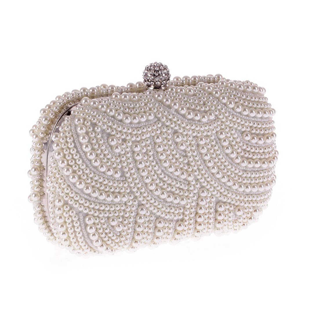 Chain Shoulder Bag Handbags Pearl Diamonds Wedding Purse Beaded Women Day Clutch Evening Bags, One Size