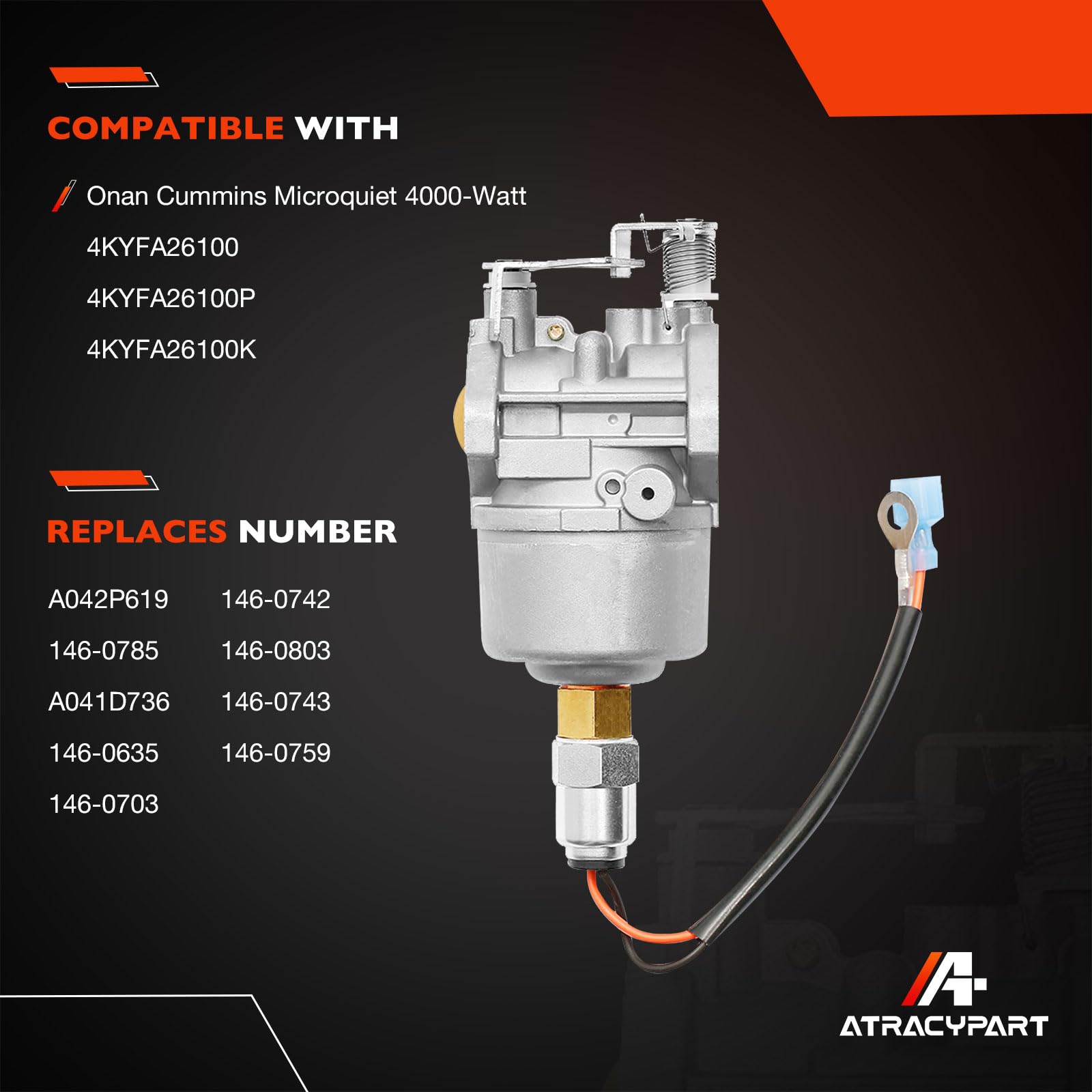 Carburetor Carb with Gaskets for Onan Cummins Generator & Microquiet 4000-Watt 4KYFA26100 4KYFA26100P 4KYFA26100K Replace# A042P619, A041D736, 146-0785