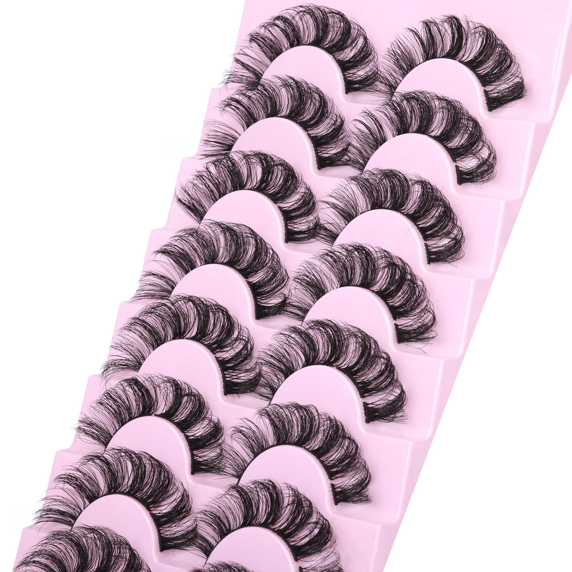 Cluster Mink Lashes Natural Look Fluffy D Curl Strip Eyelashes Extension Russian Eye Lashes Individual Wispy 5D Volume False Eyelashes 8 Pairs DIY Fake Eyelashes ALICROWN
