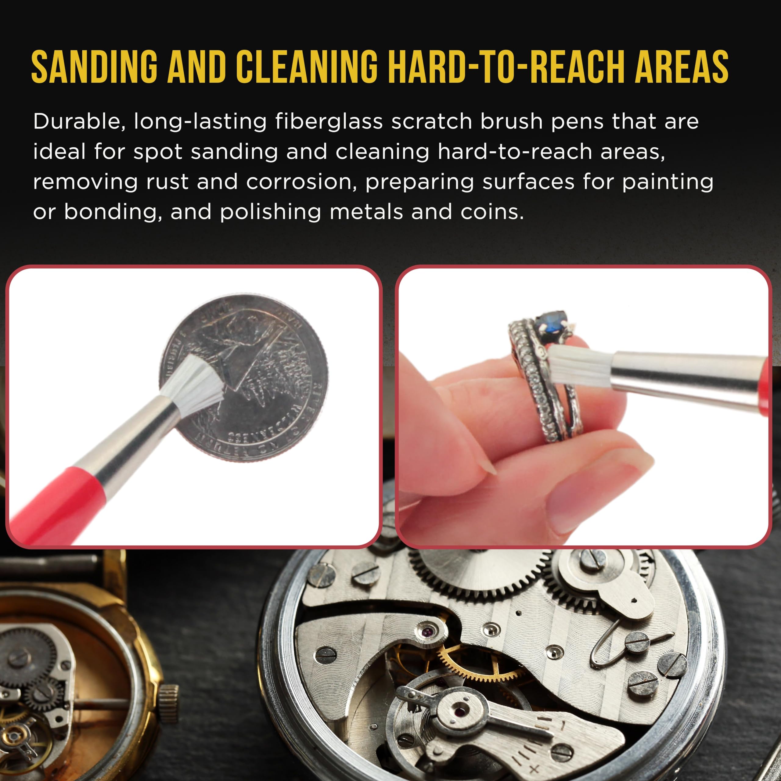 Dura-Gold Fiberglass Spot Scratch Brush Pen Tool, Pack of 3 - Clean, Sand, Scuff Surfaces, Remove Rust & Corrosion, Prep Sanding Auto Paint Scratches for Painting - Polish Metals, Cleaning Electronics