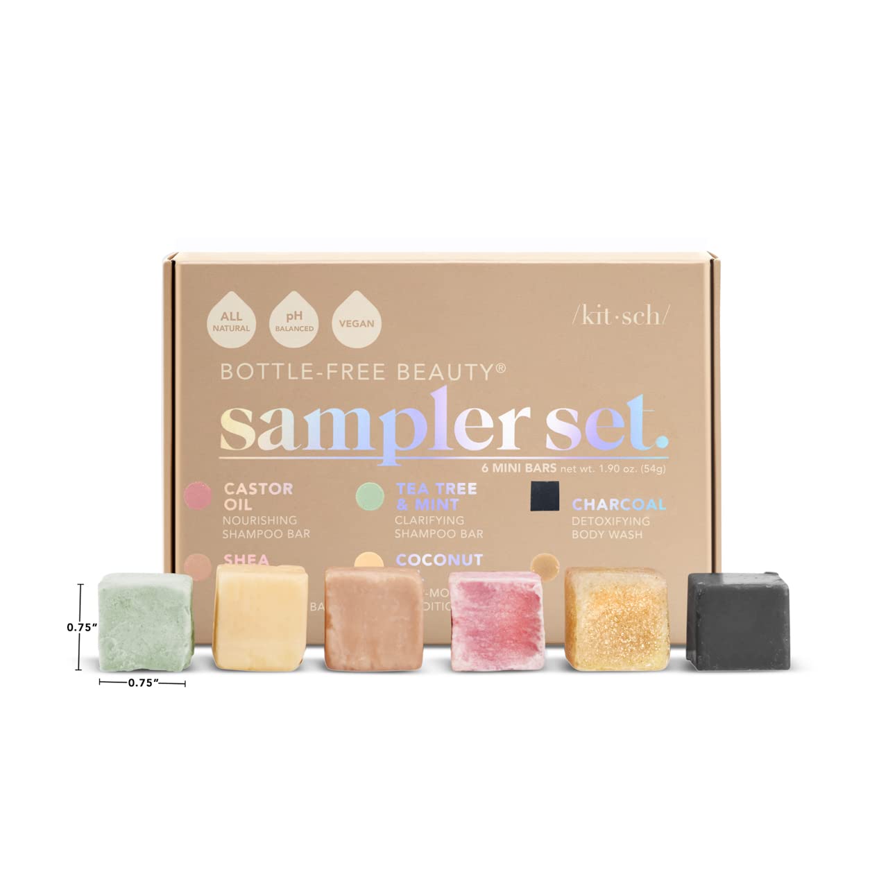 Kitsch 6 Piece Luxury Bar Sampler Set with Shampoo Bars, Conditioner Bars & Body Wash Bars - Made in US - All Natural - Bottle-Free Beauty Bars