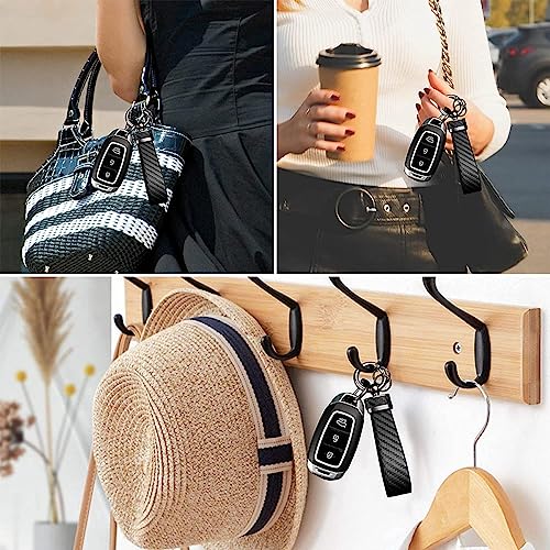 Kewucn Carbon Fiber Style Car Key Chain, Microfiber Leather Keychain, 360 Degree Rotatable Anti-Lost D-Ring Key Fob Holder (Black)