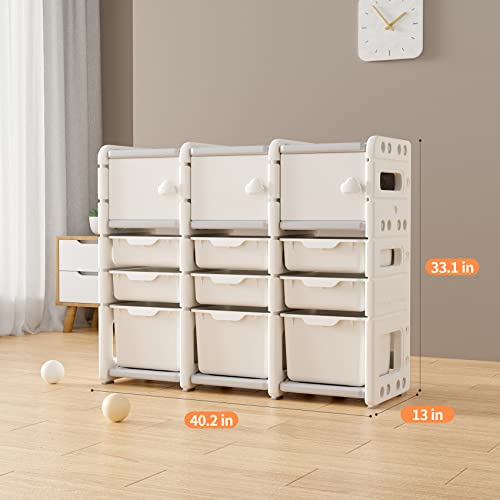 UNICOO Kids Storage Shelves, Children Toy Storage Organizer, Kids Bookshelf and Toy Storage for School, Bedroom, Playroom or Nursery (3 * 4)