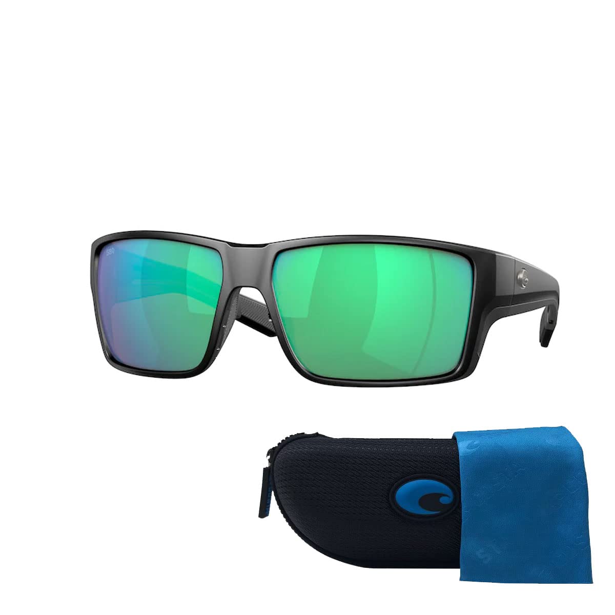 Costa Del Mar Reefton Pro 6S9080 908003 63MM Black/Copper Silver Mirror 580G Glass Polarized Rectangular Sunglasses for Men + BUNDLE with Designer iWear Eyewear Kit