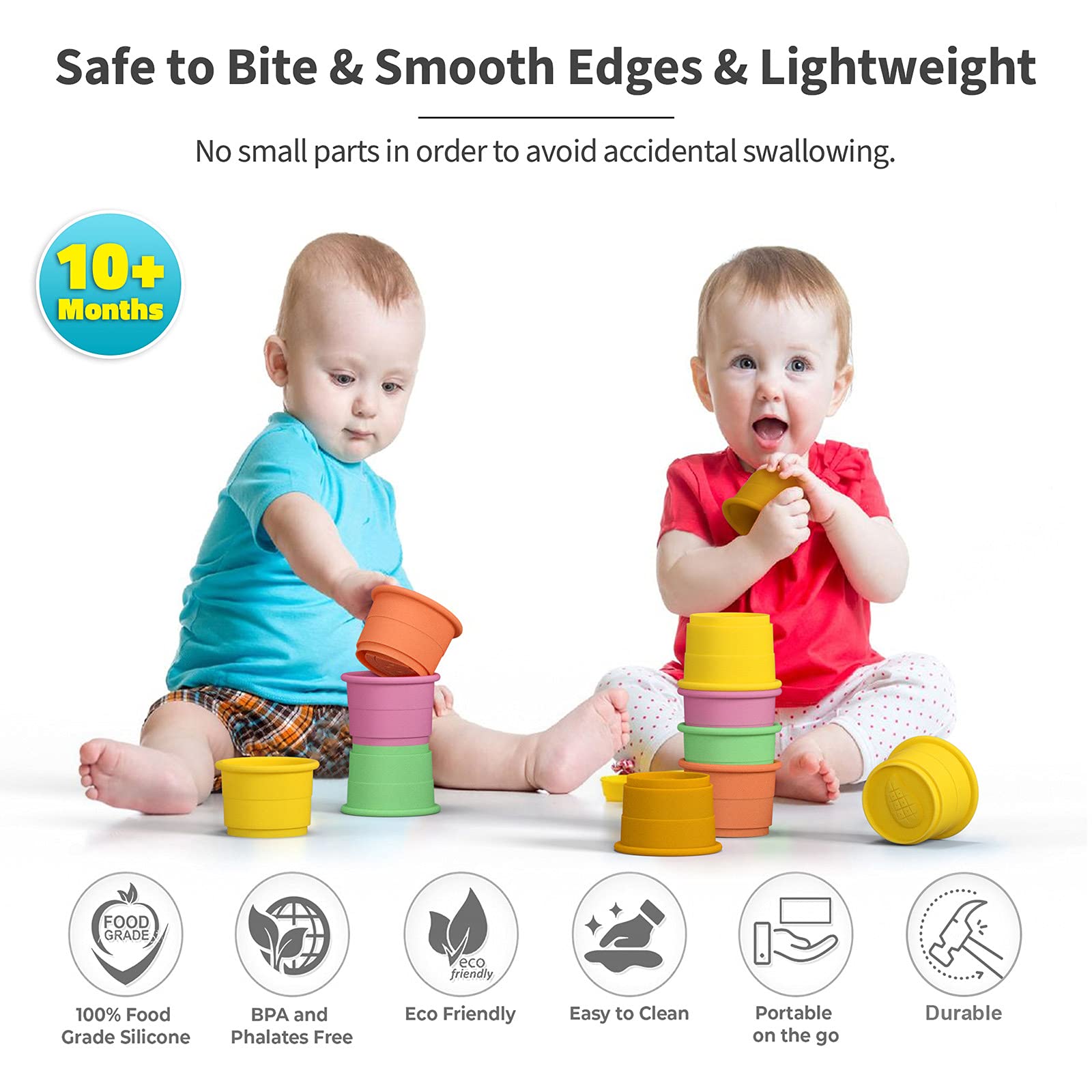 TYRY.HU Soft Silicone Stacking Cups Toy, 5 PCS Montessori Toys for 10+ Months Toddlers, Building Toys Nesting Cups Toys for Educational Develop Learning, Bathing Toy with Fruit Pattern, Colorful