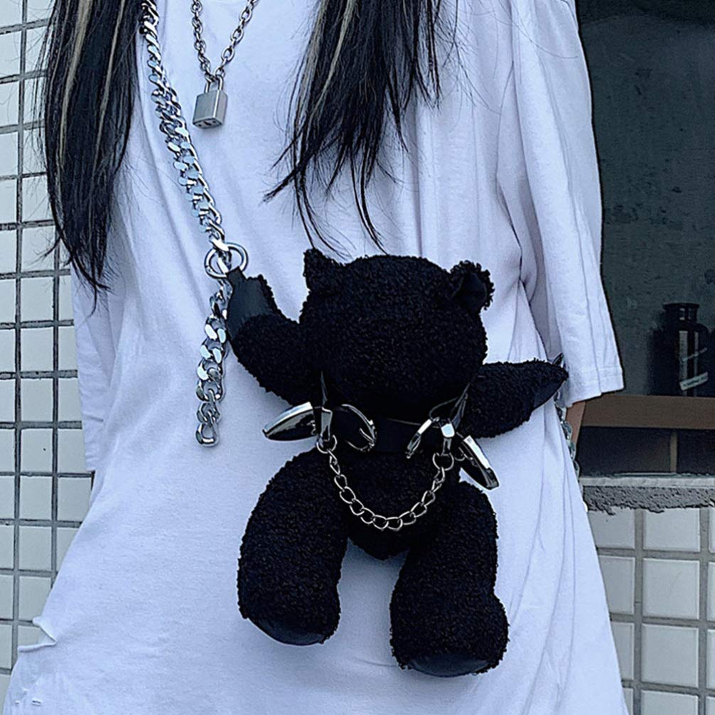 TENDYCOCO Crossbody Bag with Chain Stuffed Animal Purse Teddy Bear Purse Gothic Purse 13.3in