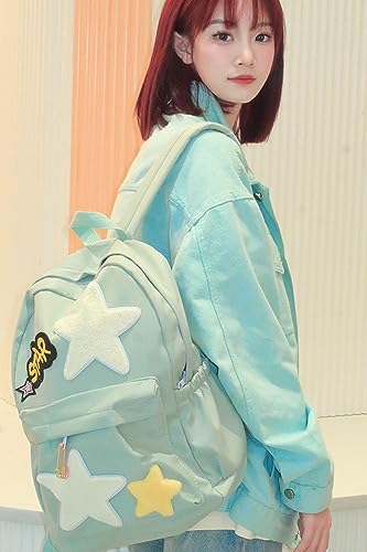 LELEBEAR Y2k Backpack for Women, Kawaii Star Backpack Aesthetic Backpack Casual Daypack for Hiking Travel (Green)