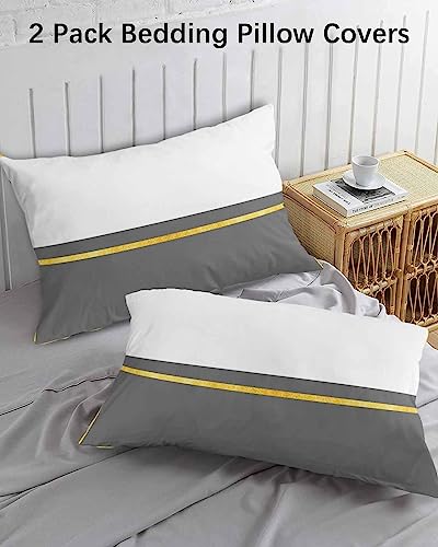 Edwiinsa Grey White Pillow Covers Standard Size Set of 2 20x26 Bed Pillow, Luxury Yellow Lace Modern Abstract Art Aesthetics Plush Soft Comfort for Hair/Skin Cooling Pillowcases with Envelop Closure