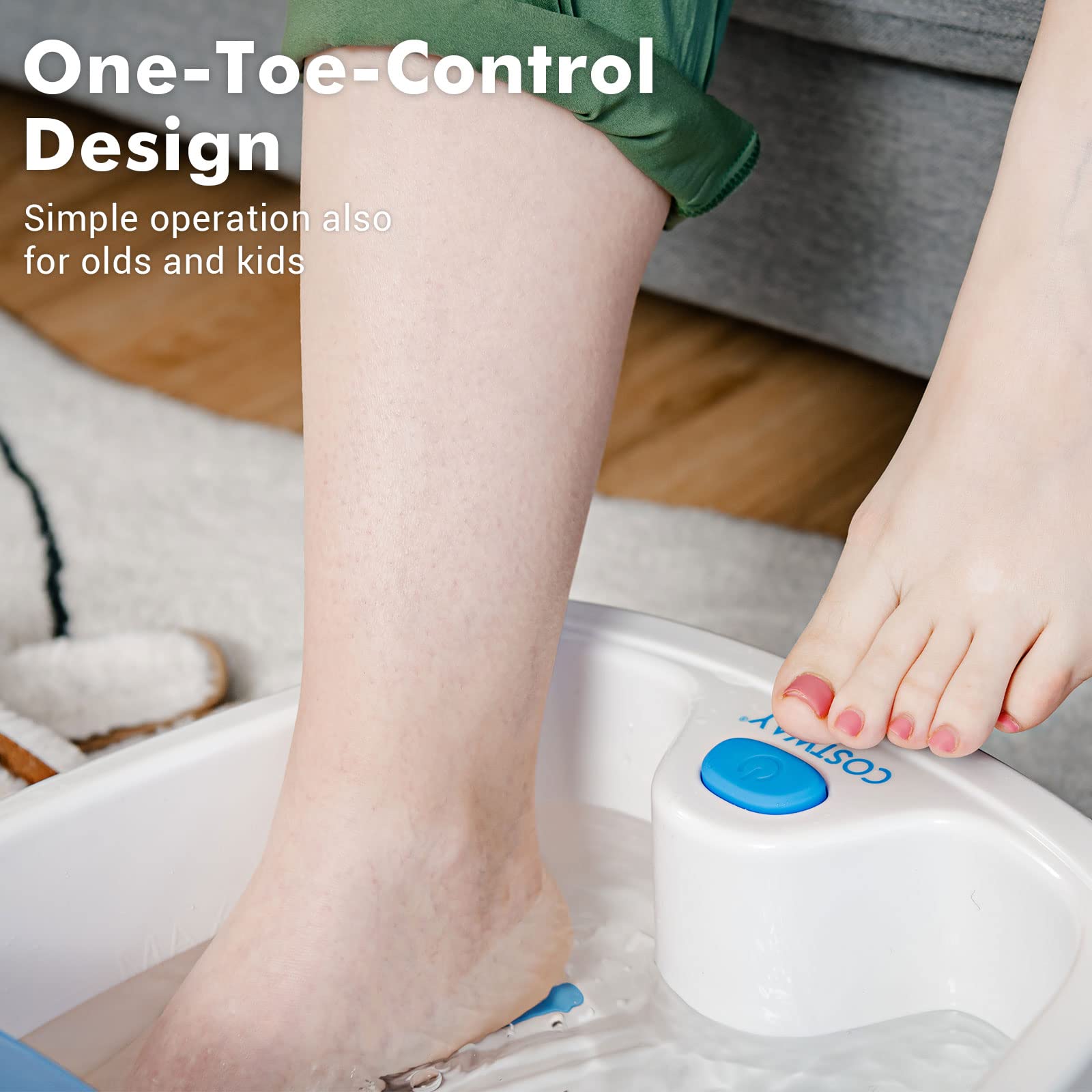 COSTWAY Foot Spa Bath Massage, with Bubble, Massage Nodes, Splash Guard, Toe-Touch Control, Foot Bath with Massage Arch, Portable at-Home Spa, Soothe Tired Feet (Blue)