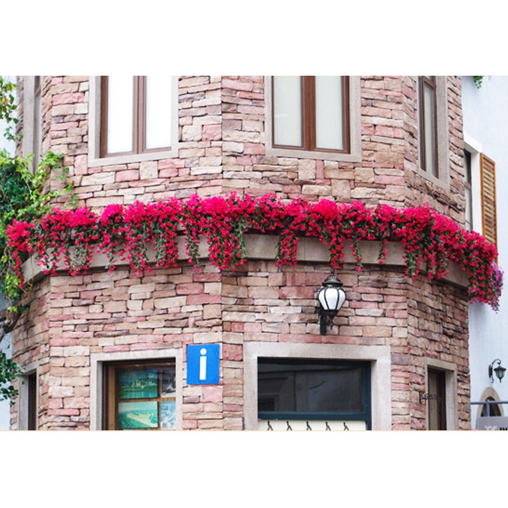 MIGUOR Artificial Decoration Silk Cloth Violet Flowers Basket Fake Hanging Wall Decor Artificial Vines Plastic Flower Basket Home Hotel Wedding Garden Decor Outdoor Building Decor (Rose red)