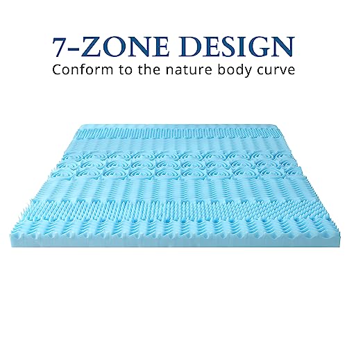 HUXMEYSON Foam Mattress Topper Queen, 7 Zone Cooling Mattress Topper with Gel Infused, Egg Crate Bed Topper Mattress Pad, CertiPUR-US Certified, 2 Inch (60 * 80 Inch)