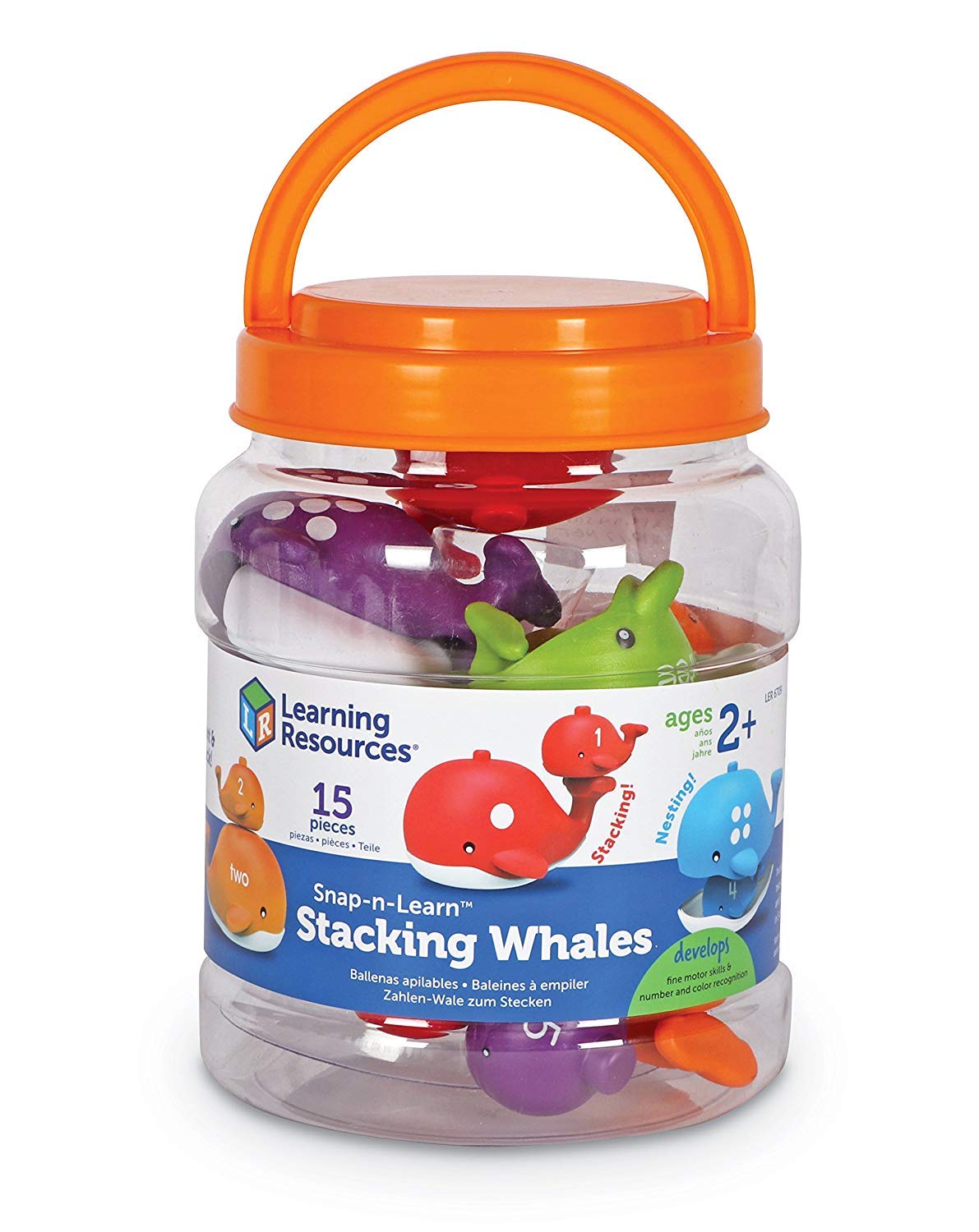 Learning Resources Snap-n-Learn Stacking Whales, Educational Toys ,Fine Motor, Counting & Sorting Toy, Shape Sorting, 15 Pieces, Ages 2+
