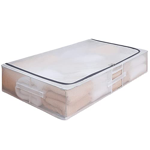 eYourlife2012 2 Packs Under Bed Dormitory Quilt Clothes Storage Box Organizer Transparent Flat Stackable Foldable Visible PVC Mesh with Steel Frame Storage Boxes Organizers