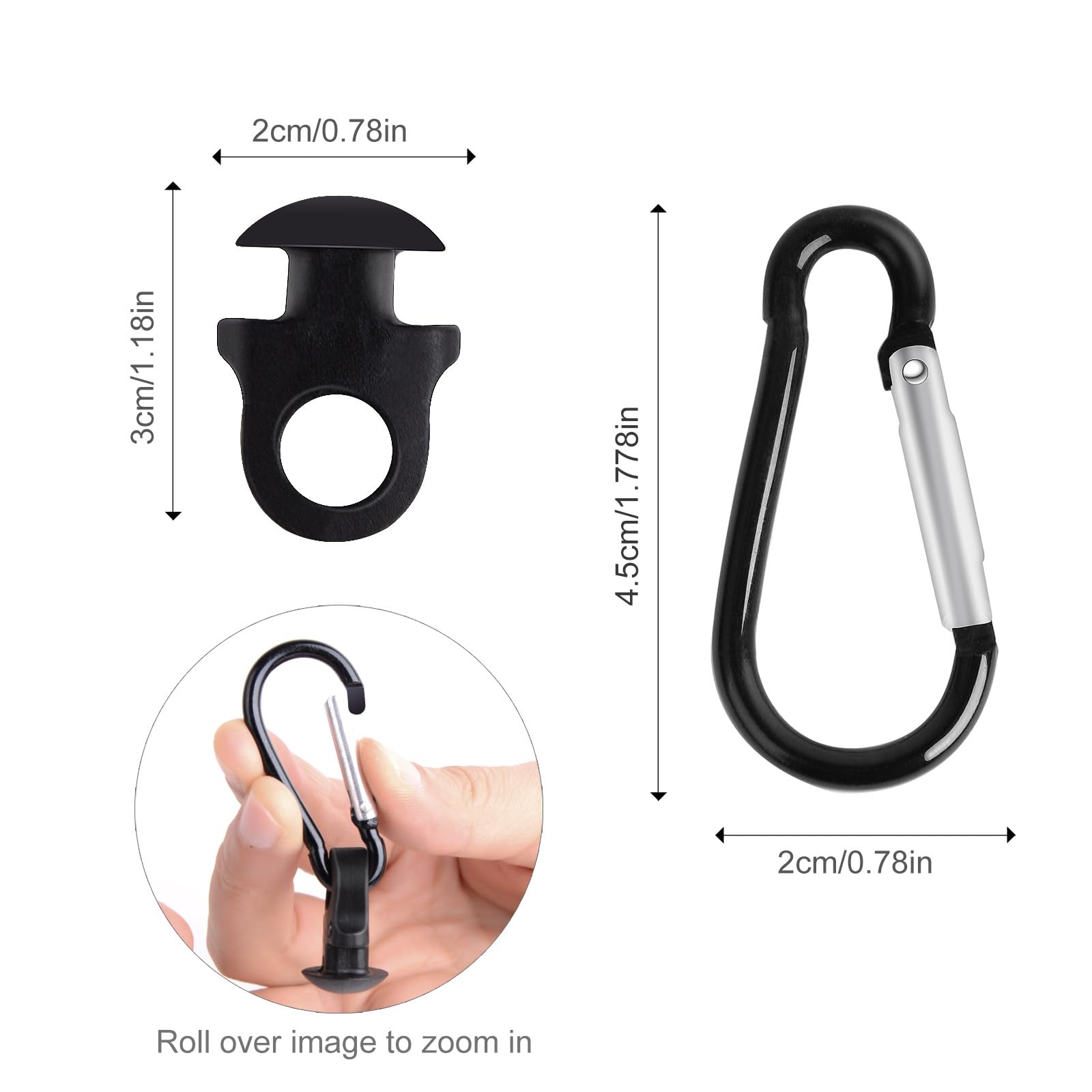 Funnacle Key Holder for Bogg Bag Accessories for Bogg Bags Carabiner Charm Keychain Compatible with Bogg Bag Simply Southern Rubber Beach Tote Bag (4 PCS Black)