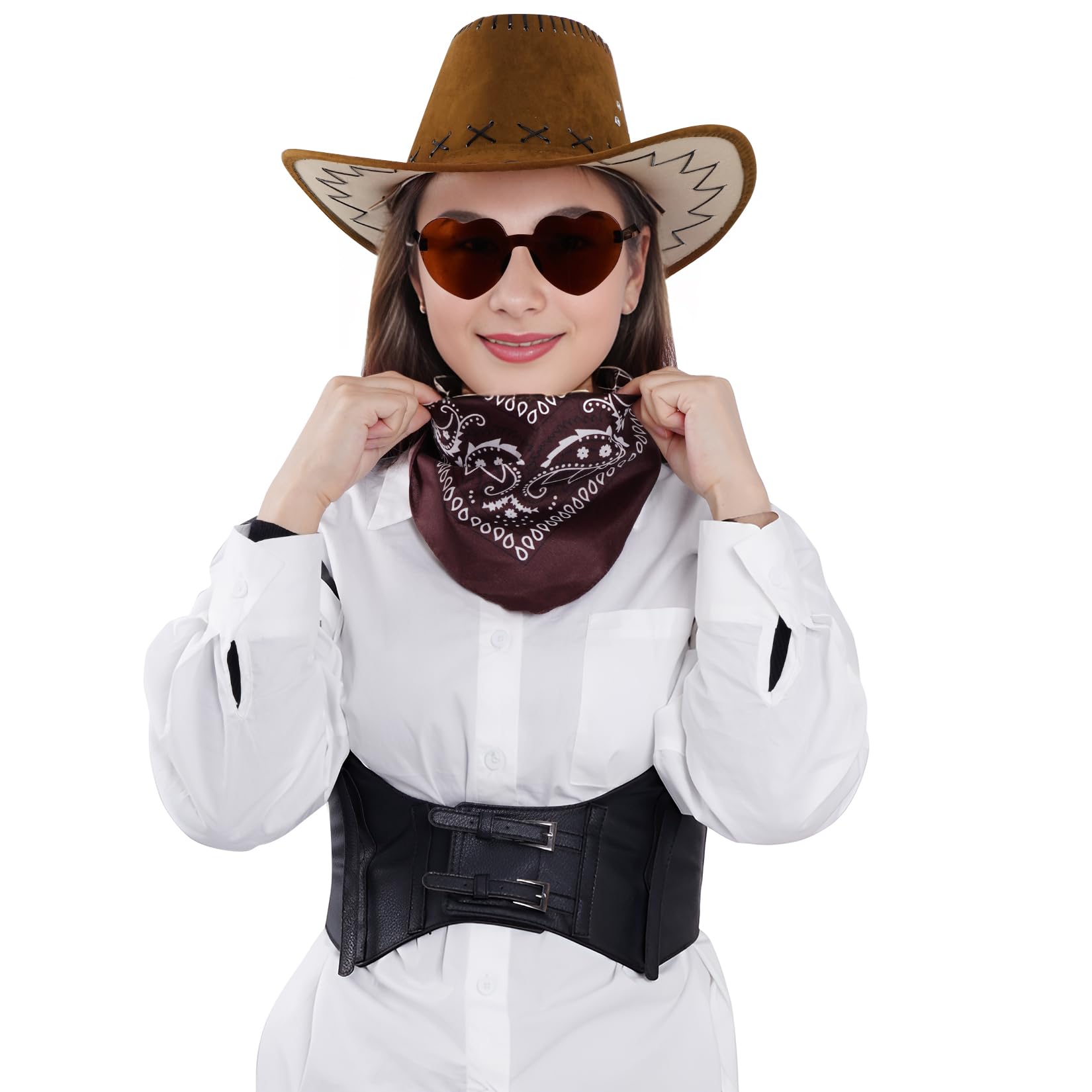 choyaxo Western Cowboy Costume Set Including Cowgirl Hat Heart Shaped Sunglasses and Bandana for Halloween,