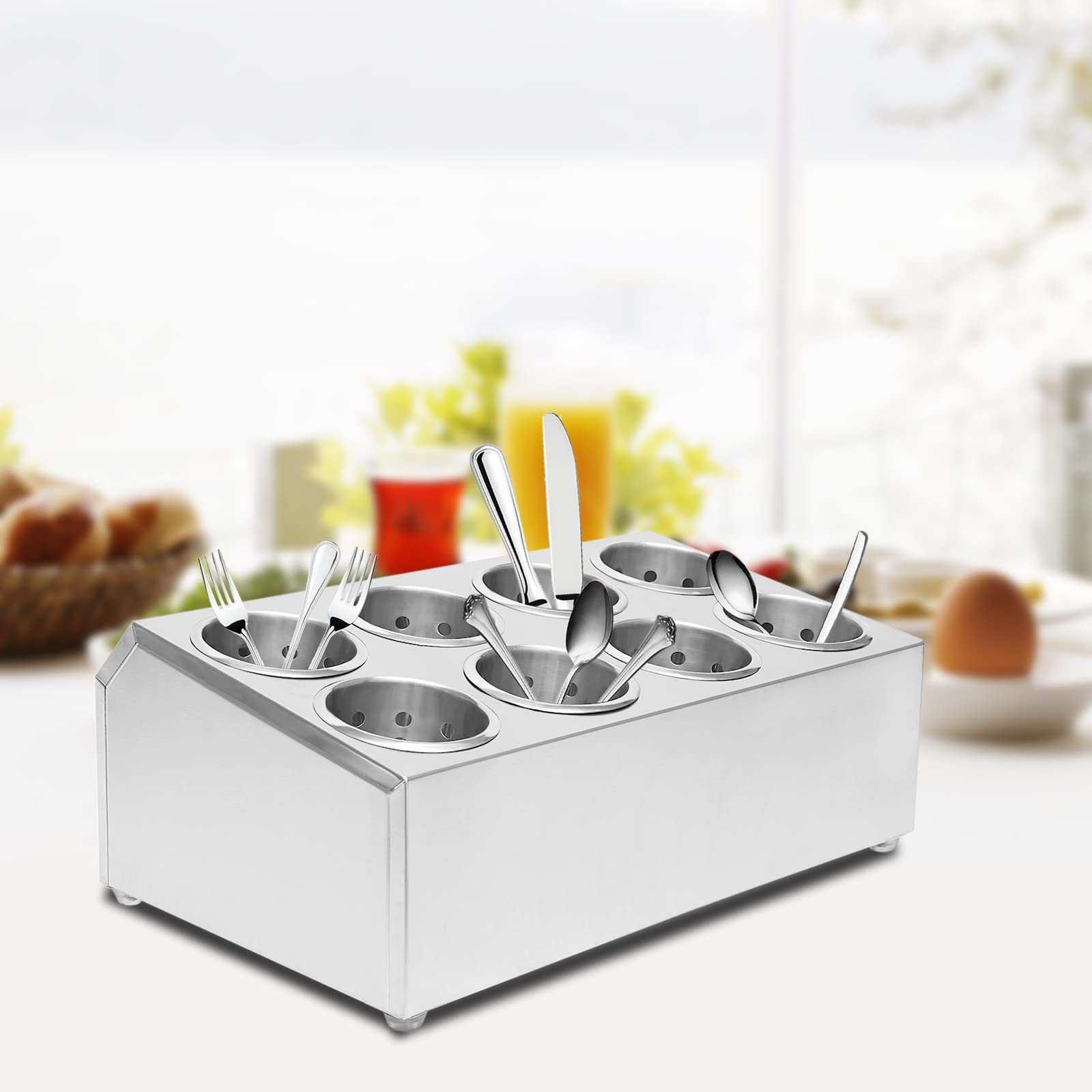 CeRaBuRET Commercial 8-Hole Stainless Steel Cylinder Flatware Silverware Utensil Holder Organizer Restaurant Silverware Organizer Countertop Cylinder Holder For Restaurants, Catering