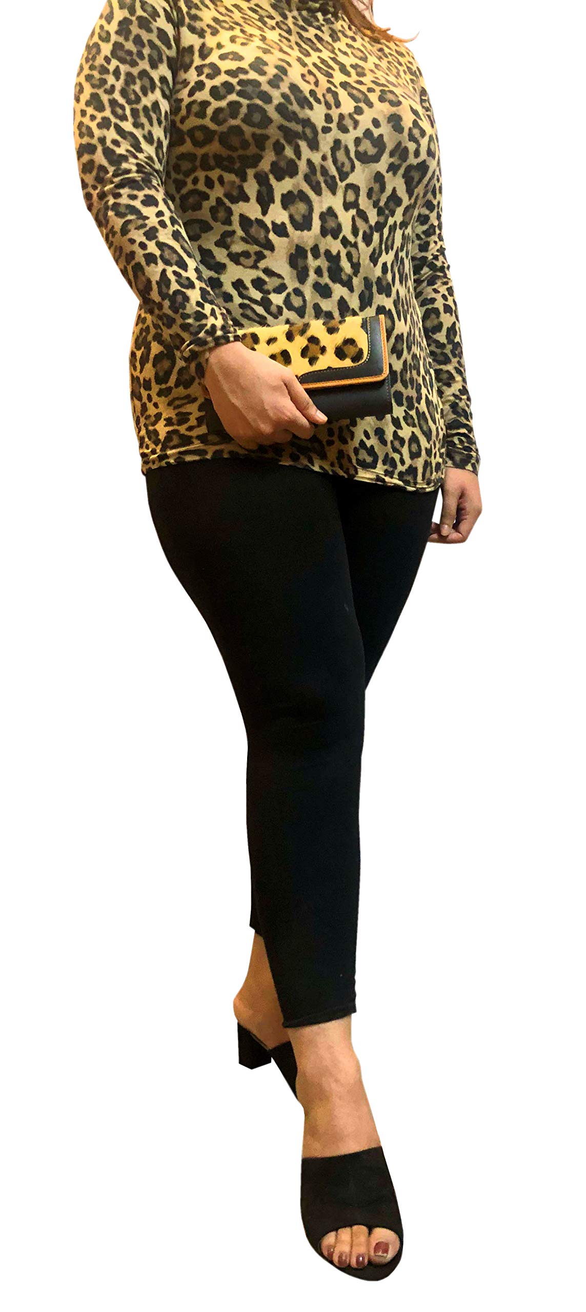 Leather Book® LW-1802 TAJ Leopard Ladies Wallet|11 card slots|1 card window|4 slide pockets|1 zip compartment pocket| 1 back silver metal zip pocket | Black, Tan Cowhide & Jersey leopard Print Leather
